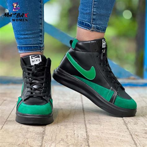 خرید کتانی دخترانه ساقدار نایک مشکی سبز کد 10732 قیمت ارزان امروز