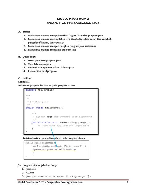 Modul Praktikum 1 Pengenalan Java Deklarasi Variabel Repaired Pdf