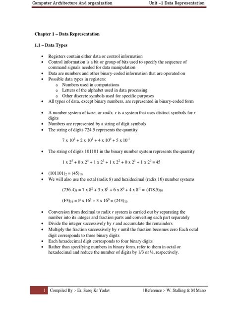 Chapter 1 Data Representation 1 1 Data Types Pdf Binary Coded