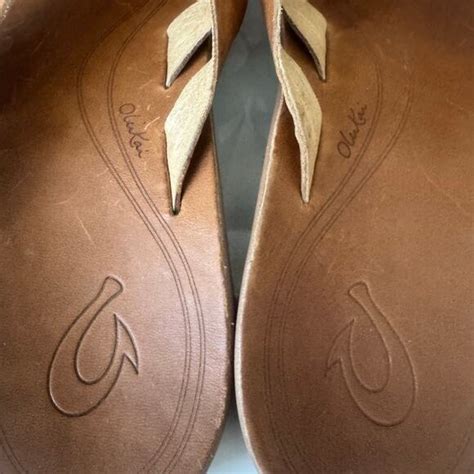 Olukai Shoes Olukai Womens Leather Sandals Slides Flip Flops Gold Metallic Leather Strap 6