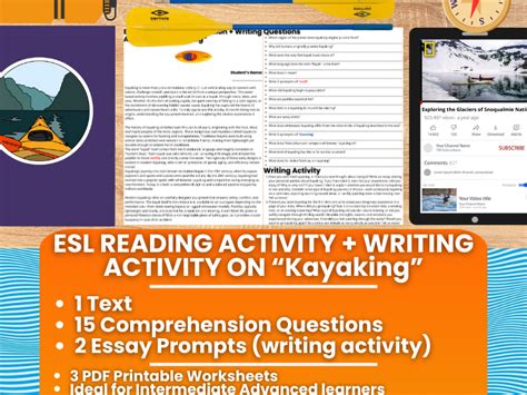 Esl Reading Comprehension Writing Activity Worksheets On Kayaking Teaching Resources