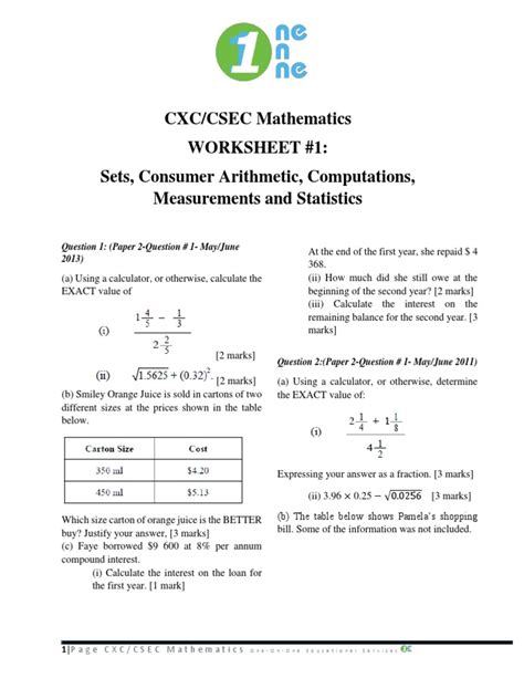 Csec Math Worksheet 1 Area Triangle