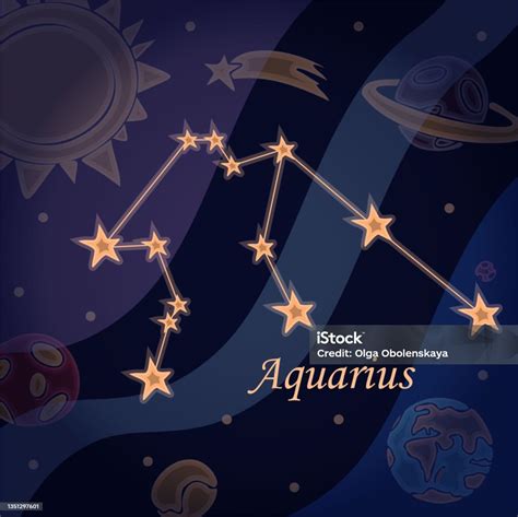 조디악 징후의 물병 자리의 낙서 별자리점 점성술과 천문학의 벡터 일러스트 우주 배경의 별자리 밝은 별 0명에 대한 스톡 벡터 아트 및 기타 이미지 Istock