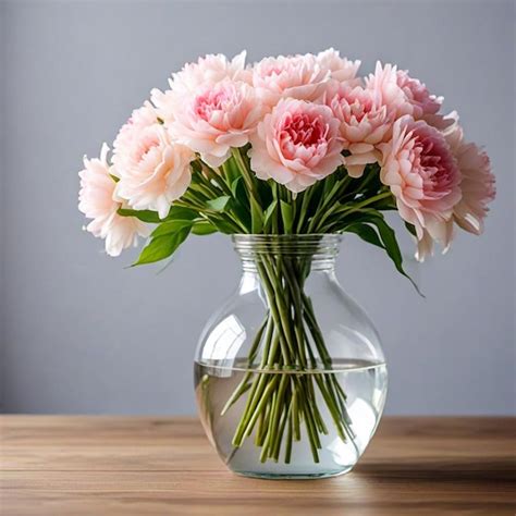 A Vase Of Pink Roses With Green Leaves In The Middle Premium Ai