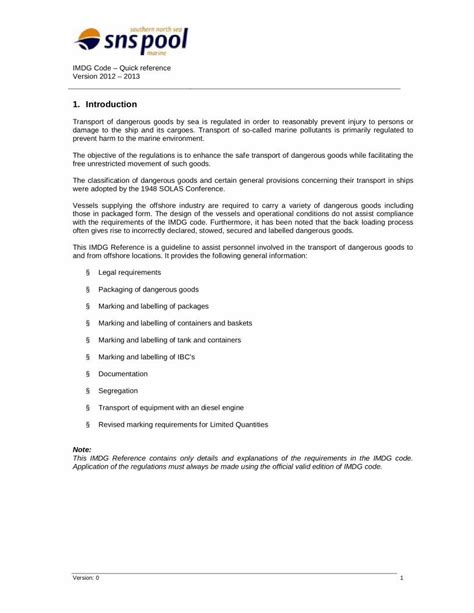 Pdf Imdg Code Quick Reference The Code Quick Reference Version 2012 2013 Version