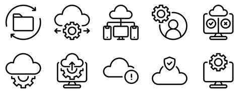 cloud algorithm icon set cutting edge line style collection for data