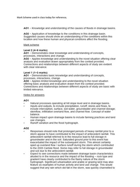 Mark Scheme Used In Class Today For Reference Pdf Surface Runoff Flood