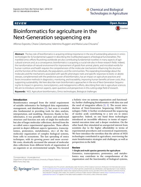 pdf bioinformatics for agriculture in the next generation sequencing era