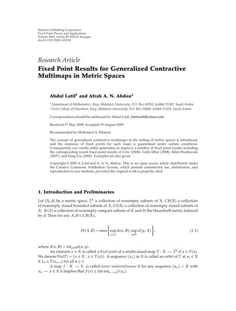 Pdf Fixed Point Results For Generalized Contractive Multimaps In