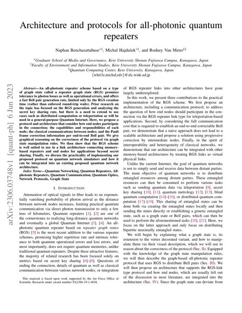 Pdf Architecture And Protocols For All Photonic Quantum Repeaters