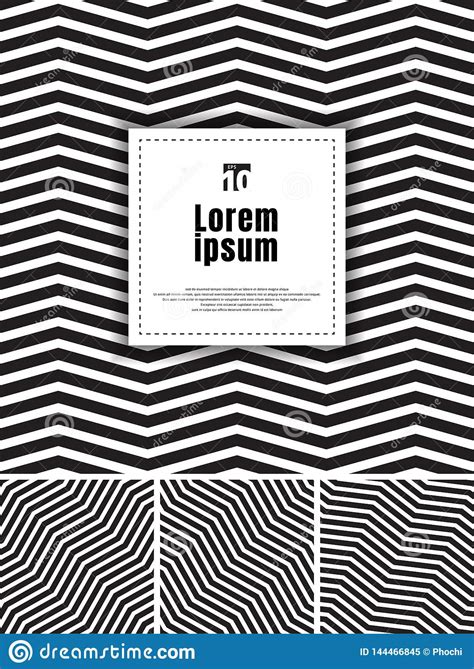 Set Of Abstract Black And White Zig Zag Line Pattern Background With