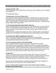 Nursing Care Plan Assignment Instructions Worksheet And Care Plan
