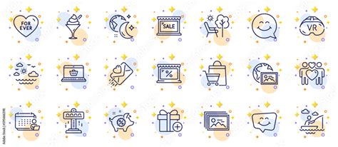 Outline Set Of Ice Cream Market And Smile Face Line Icons For Web App Include Accounting