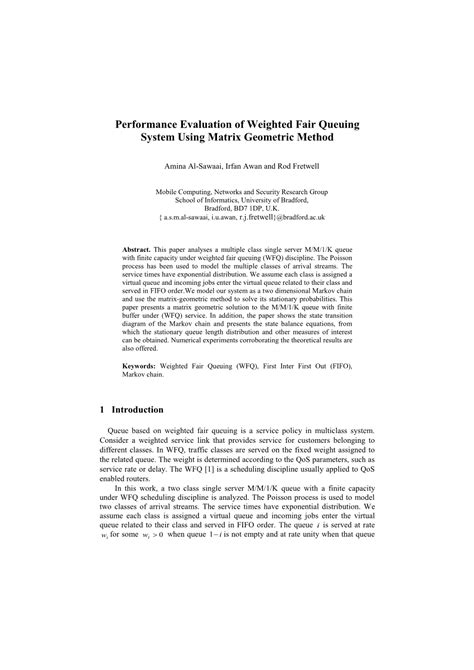 performance evaluation of weighted fair queuing system using matrix
