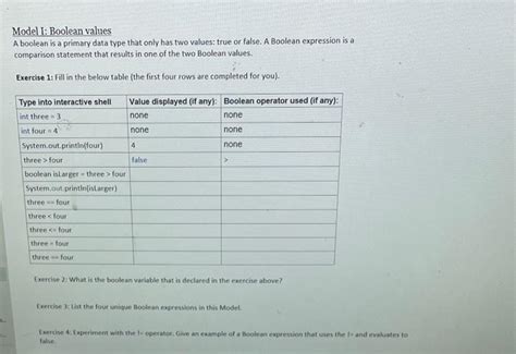 Solved Model I Boolean Values A Boolean Is A Primary Data