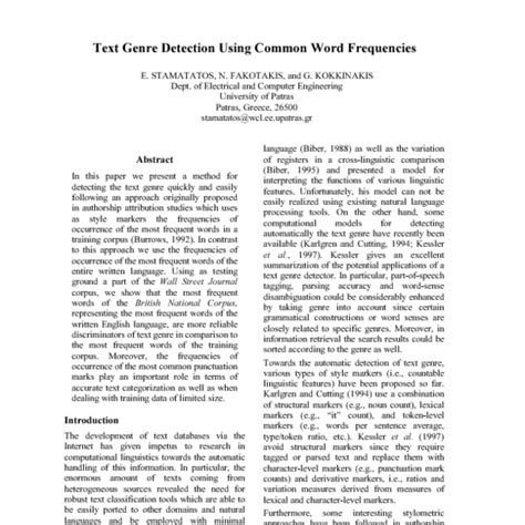 Text Genre Detection Using Common Word Frequencies Acl Anthology