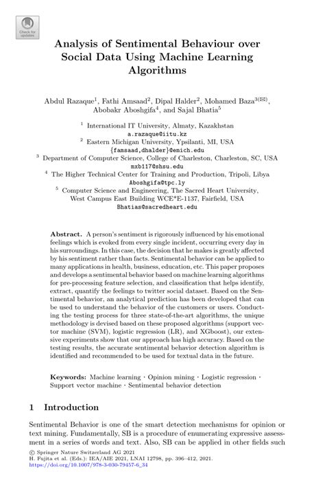 Pdf Analysis Of Sentimental Behaviour Over Social Data Using Machine Learning Algorithms