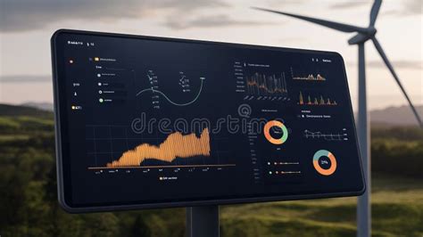 Wind Turbine Monitoring Data On Screen Renewable Energy Management Dashboard Showing Efficiency