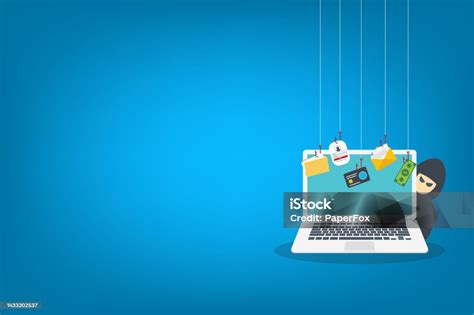 Hacker With Laptop Computer Stealing Confidential Data Personal Information And Credit Card