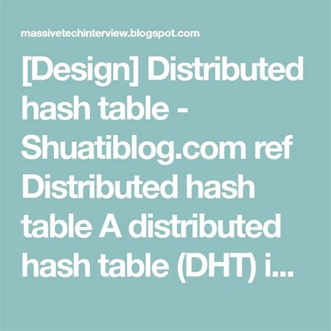 Design Distributed Hash Table Ref Distributed Hash
