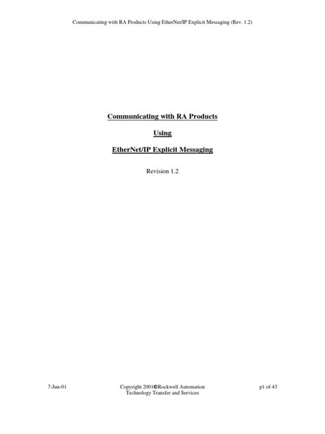 Ethernet Ip Explicit Message Pdf Osi Model Communications Protocols