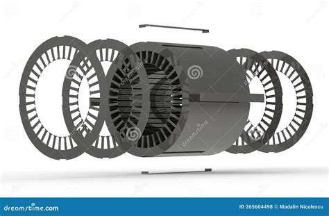 Assembly Stator For Electric Motor Exploded View3d Illustration Isolated On White Background