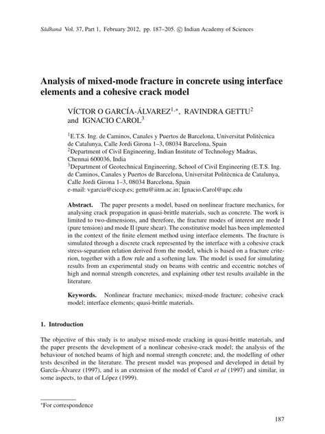Pdf Analysis Of Mixed Mode Fracture In Concrete Using Interface Elements And A Cohesive Crack
