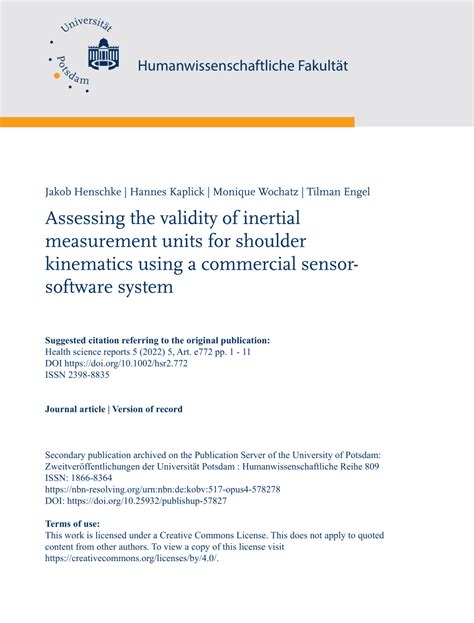 Pdf Assessing The Validity Of Inertial Measurement Units For Shoulder Kinematics Using A
