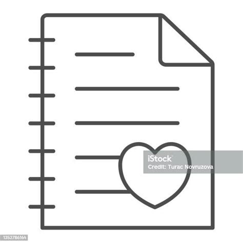 하트가 있는 종이 시트 노트북 페이지 씬 라인 아이콘 데이트 컨셉 흰색 배경의 러브 레터 벡터 사인 모바일 컨셉 및 웹 디자인에