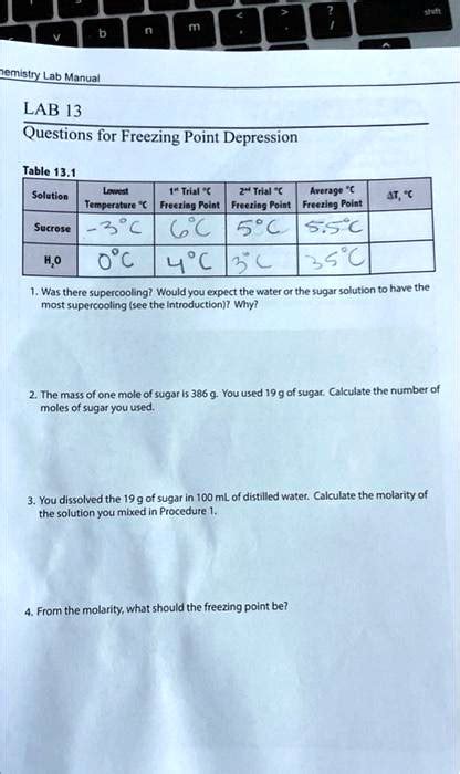 Hemistry Lab Manual LAB 13 Questions For Freezing Point Depression Table 13 1 Solution Lowest 1
