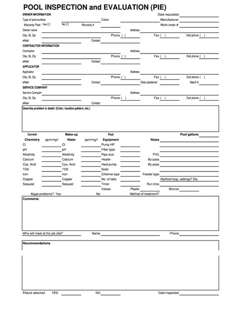 Printable Pool Inspection And Evaluation Form Printable Forms Free Online