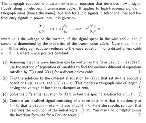 The Telegraph Equation Is A Partial Differential