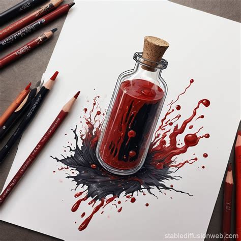 Fantasy Art Piece With Dark Red Blood On White Background Stable