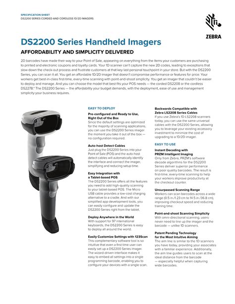 Sczeds2208 Sr7u2100sgw Zebra Ds2208 Black Standard Range 1