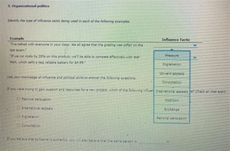 Solved Identify The Type Of Influence Tactic Being Used In