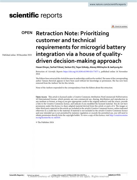Pdf Retraction Note Prioritizing Customer And Technical Requirements For Microgrid Battery