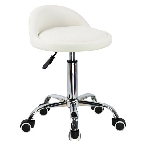 Kktoner Pu Leather Rolling Stool With Low Backrest Desk Chair Home