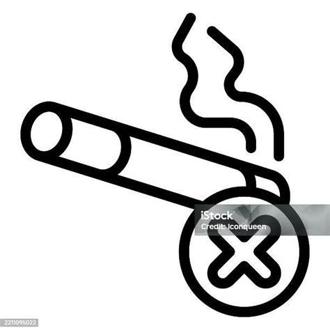 담배를 피우는 것은 금지 라인 아이콘 금지 된 항목 개념입니다 벡터 그래픽입니다 담배 연기 흰색 배경에 금지 된 표시를 연기 스타일 모바일 또는 디자인 검은색에 대한 스톡