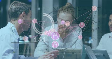 Business Professionals Collaborating With Digital Network Animation