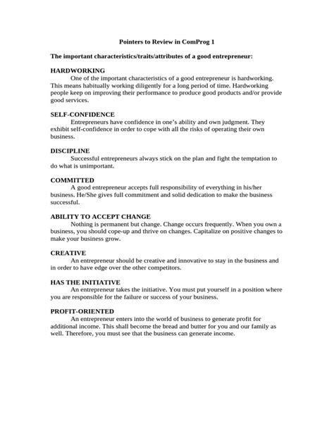 Pointers To Review In Comprog 1 Pdf Marketing Entrepreneurship