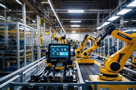 Smart Factory Robots Coordinating Realtime Manufacturing Tasks Premium Ai Generated Image
