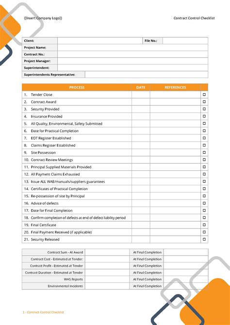 Form Contract Control Checklist Ihseq