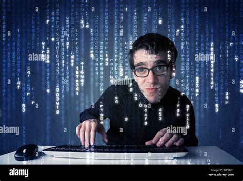 Hacker Decoding Information From Futuristic Network Technology Stock