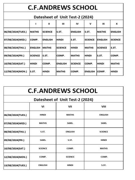 Date Sheet Of Unit Test 2 2024 25 Pdf