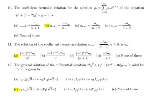 Solved The Coefficient Recursion Relation For The Chegg