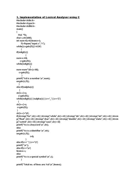 Implementation Of Lexical Analyser Using C Pdf Computer Libraries