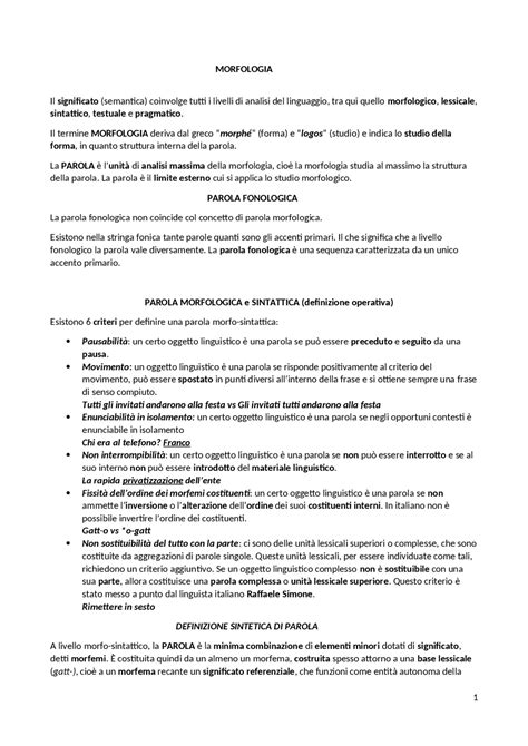Morfologia Semantica E Sintassi Linguistica Generale Docsity