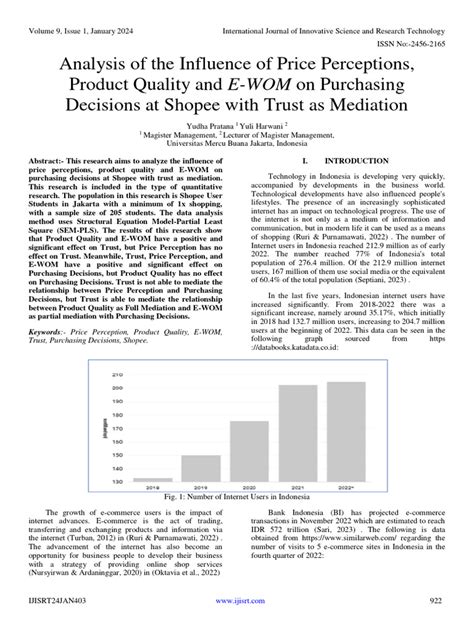 Analysis Of The Influence Of Price Perceptions Product Quality And E Wom On Purchasing