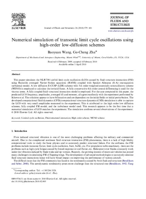 Pdf Numerical Simulation Of Transonic Limit Cycle Oscillations Using