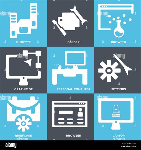 Set Of 9 Simple Editable Icons Such As Laptop Browser Briefcase Settings Personal Computer
